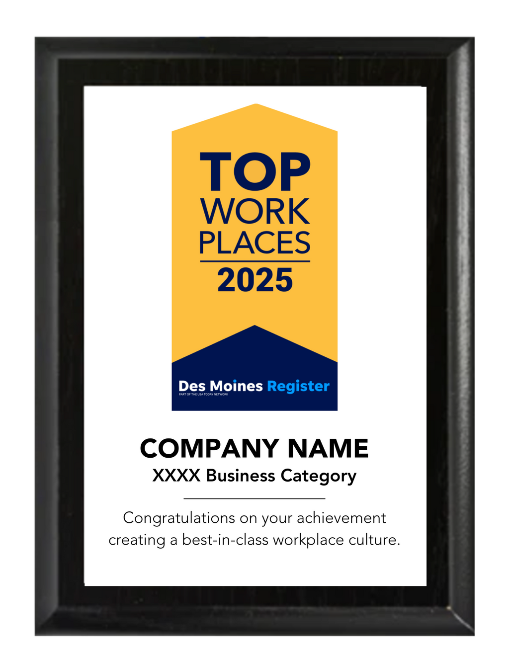 Regional 2025 Top Workplaces Plaque – USA TODAY